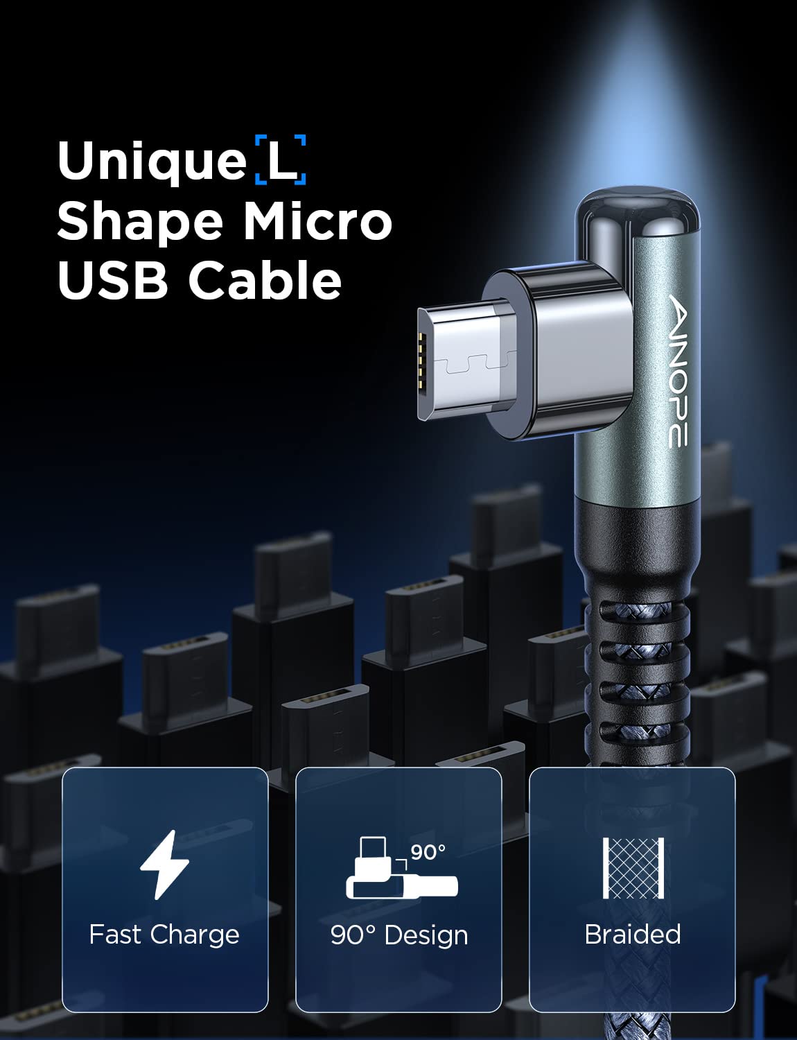 2 Pack Right Angle Micro USB Cable – AINOPE E-Commerce Ltd